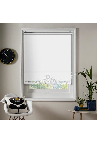 Safranbolu Işlemeli Beyaz Stor Perde