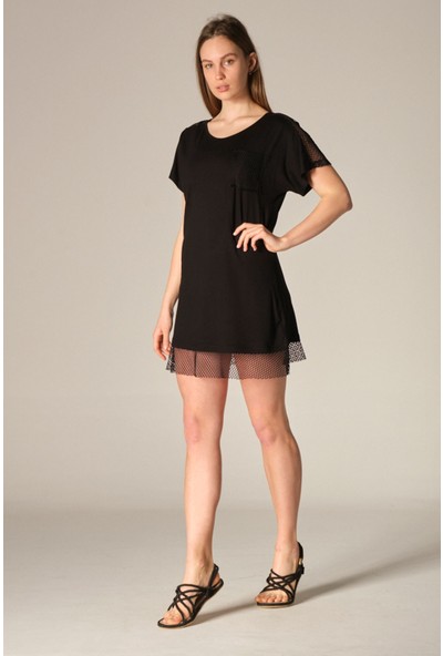 C&city E-09 Kadın Penye Plaj Elbisesi Siyah