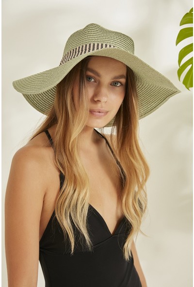 C&city Syt Kadın Hasır Plaj Şapkası Y2730-48 Yeşil C&city Syt Kadın Hasır Plaj Şapkası Y2730-48 Yeşil