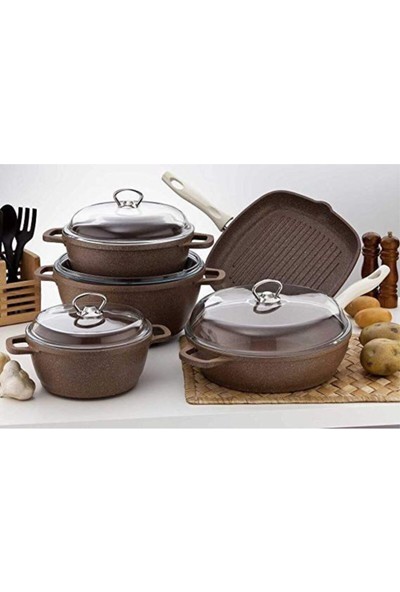 Falez 9 Parça Slico Cast Tencere Seti Brown Falez 9 Parça Slico Cast Tencere Seti Brown