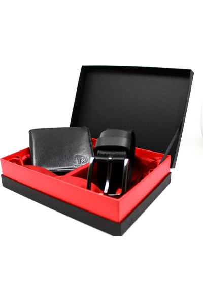 Çanta Sepetim Erkek Siyah Hakiki Deri Cüzdan ve Kot Kemer Seti
