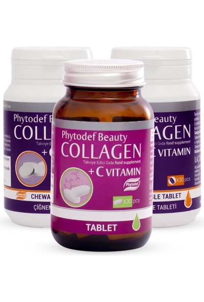 Phytodef Collagen + C Vitamini - 30 Çiğneme Tableti 2 Adet ve Collagen + Vitamin C - 30 Tablet 1 Adet Phytodef Collagen + C Vitamini - 30 Çiğneme Tableti 2 Adet ve Collagen + Vitamin C - 30 Tablet 1 Adet