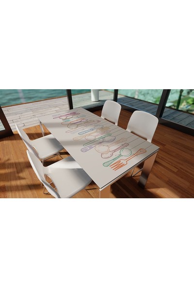 Hepbizden Çatal Kaşık Temalı Şeffaf Pvc Masa Örtüsü