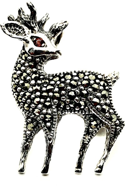 Ebrar Gümüş Geyik Broş 925 Ayar Gümüş Geyik Figürlü Taşlı Kadın Broş