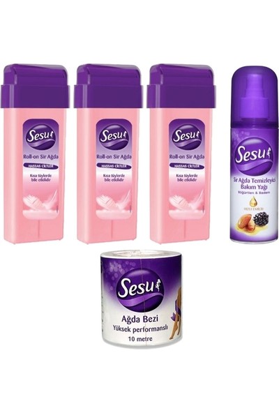 Sesu Roll-On Ağda Hassas Cilt 3X100ML + Ağda Bezi 10MT + Ağda Temizleyici Bakım Yağı 150ML Sesu Roll-On Ağda Hassas Cilt 3X100ML + Ağda Bezi 10MT + Ağda Temizleyici Bakım Yağı 150ML