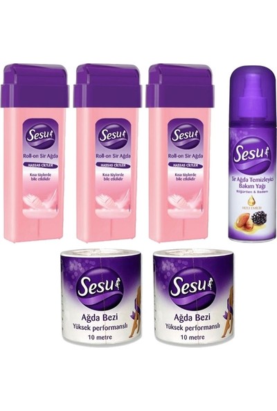 Sesu Roll-On Ağda Hassas Cilt 3X100ML + Ağda Bezi 2X10MT + Ağda Temizleyici Bakım Yağı 150ML Sesu Roll-On Ağda Hassas Cilt 3X100ML + Ağda Bezi 2X10MT + Ağda Temizleyici Bakım Yağı 150ML