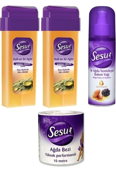 Sesu Roll-On Kartuş Ağda Normal Ciltler 2X100ML + Ağda Bezi 10MT + Sir Temizleyici Bakım Yağı 150ML Sesu Roll-On Kartuş Ağda Normal Ciltler 2X100ML + Ağda Bezi 10MT + Sir Temizleyici Bakım Yağı 150ML