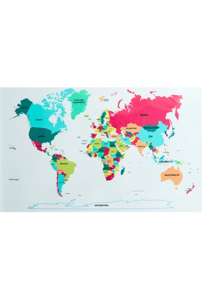 Evbuya Dünya Haritası - Yapışkansız Tutunan Kağıt Tahta (Renkli )