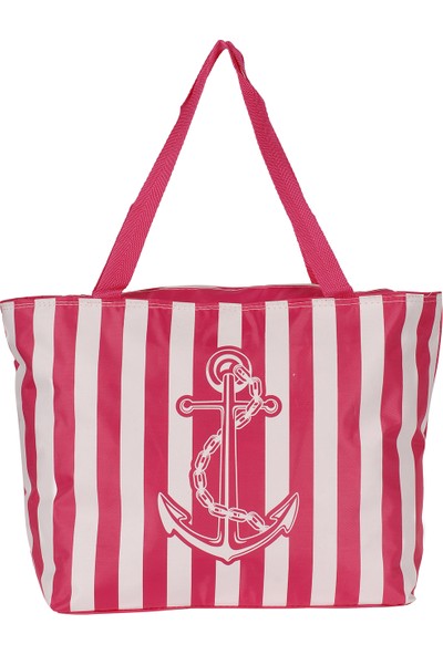 Zigga 05082 Pembe Beyaz Büyük Boy Kadın Plaj Çantası