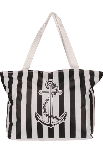 Zigga 05082 Siyah Beyaz Büyük Boy Kadın Plaj Çantası