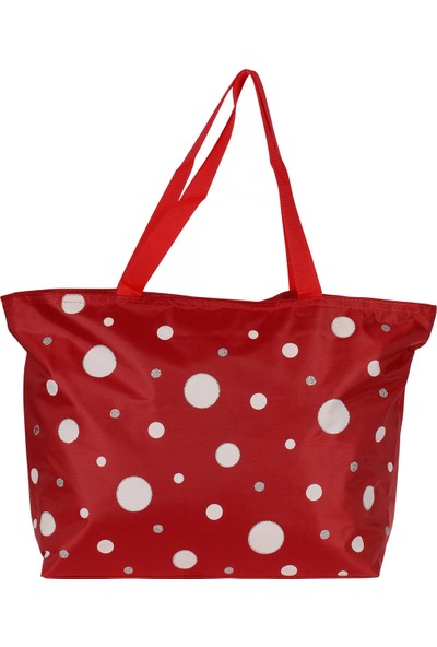 Zigga 05082 Puantiyeli Kırmızı Büyük Boy Kadın Plaj Çantası