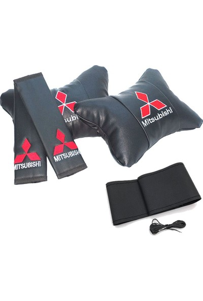 3 Tıkla Mitsubishi Logolu Boyun Yastığı + Kemer Kılıfı + Direksiyon Kılıfı Seti 3 Tıkla Mitsubishi Logolu Boyun Yastığı + Kemer Kılıfı + Direksiyon Kılıfı Seti