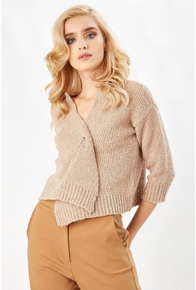 Peraluna Pudra Renk Triko Bolero Hırka