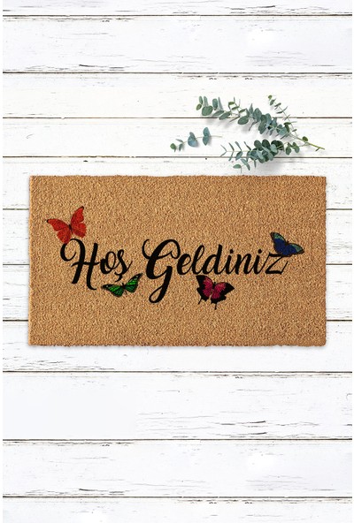 Paspas Yap Kelebekli Hoş Geldiniz Yazılı Kapı Paspası Paspas Yap Kelebekli Hoş Geldiniz Yazılı Kapı Paspası