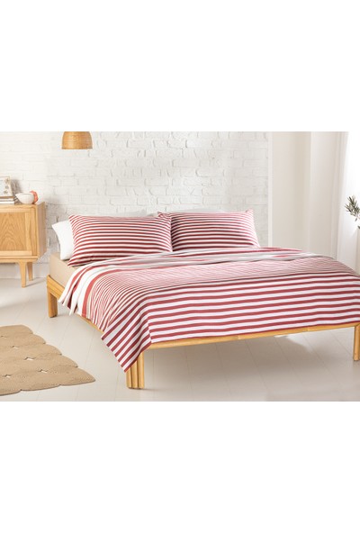 English Home Hıp Stripe Baskılı Çift Kişilik Pike Takımı 200X220 cm Bordo