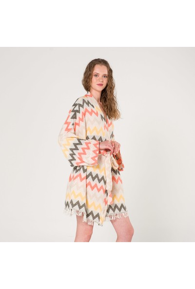 Miespiga Zigzag Desenli Kadın Peştemal Kimono