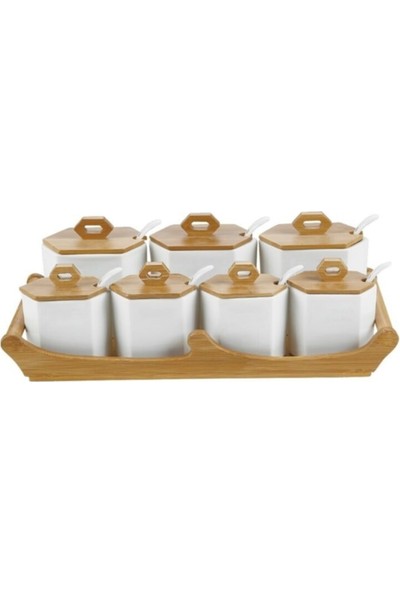 Perotti Perrotti Esagono 7li Porselen Porselen Kavanoz Bambulu Perotti Perrotti Esagono 7li Porselen Porselen Kavanoz Bambulu