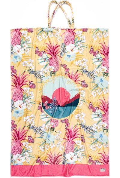 Hamur Plaj Havlusu 100 x 150 cm. Çantalı Hamur Plaj Havlusu Tropikal