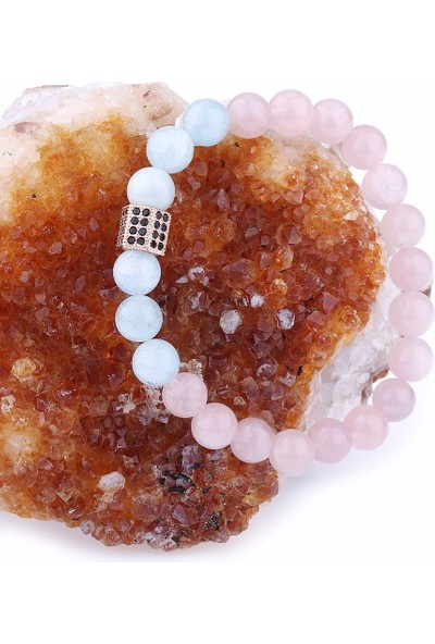 Osmanlı Doğal Taş Doğal Taş Bileklik - Pembe Kuvars, Aquamarine Osmanlı Doğal Taş Doğal Taş Bileklik - Pembe Kuvars, Aquamarine