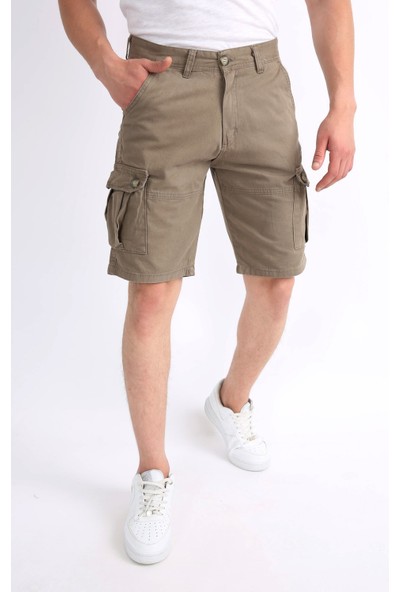 Ette Erkek Haki Slim Fit Kargo Cep Kapri Şort 3400 Ette Erkek Haki Slim Fit Kargo Cep Kapri Şort 3400