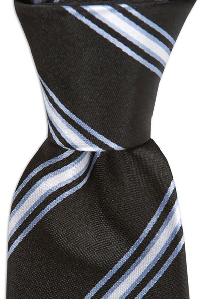 1001 Kravat Siyah Çizgili 7,5 cm Genişliğinde Ipek Kravat