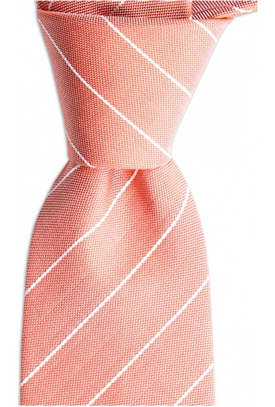 1001 Kravat Turuncu Çizgili 8 cm Genişliğinde Ipek Kravat