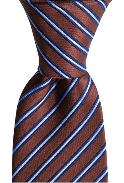 1001 Kravat Kahverengi Çizgili 7,5 cm Genişliğinde Ipek Kravat