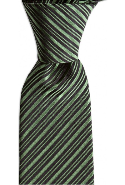 1001 Kravat Yeşil Çizgili 7,5 cm Genişliğinde Ipek Kravat