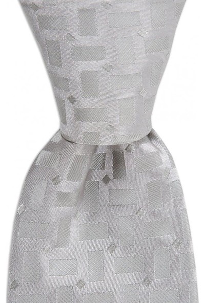 1001 Kravat Açık Gri Desenli 8 cm Genişliğinde Ipek Kravat