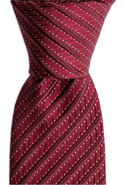 1001 Kravat Bordo Çizgili 7,5 cm Genişliğinde Ipek Kravat