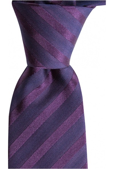 1001 Kravat Mor Çizgili 7,5 cm Genişliğinde Ipek Kravat