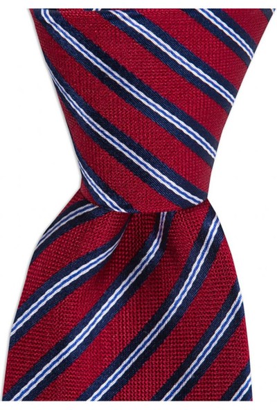 1001 Kravat Kırmızı Çizgili 7,5 cm Genişliğinde Ipek Kravat