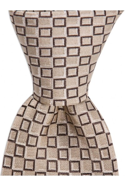 1001 Kravat Bej Rengi Desenli 8 cm Genişliğinde Ipek Kravat