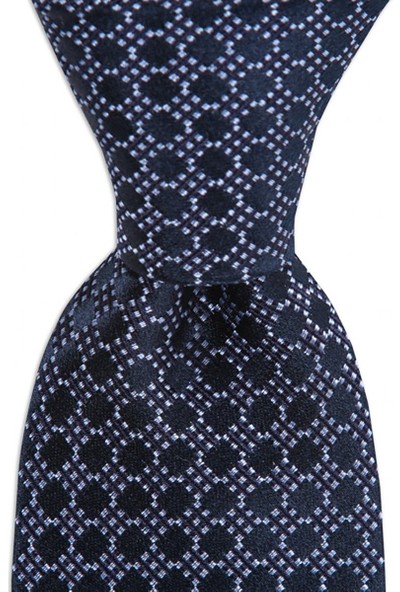 1001 Kravat Lacivert Desenli 8 cm Genişliğinde Ipek Kravat