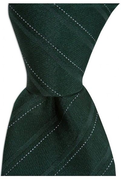 1001 Kravat Yeşil Çizgili 8 cm Genişliğinde Ipek Kravat