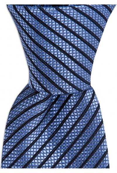 1001 Kravat Mavi Çizgili 8 cm Genişliğinde Ipek Kravat