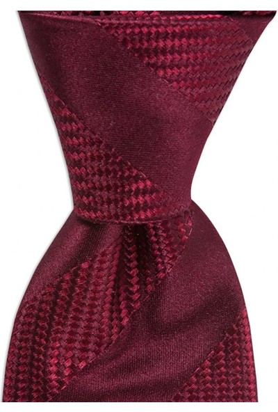 1001 Kravat Bordo Çizgili 8 cm Genişliğinde Ipek Kravat