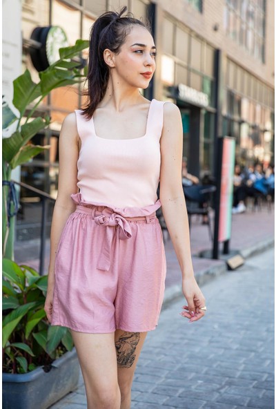 Lars Butik Kadın Belden Lastikli Kemerli Gül Kurusu Keten Şort Lars Butik Kadın Belden Lastikli Kemerli Gül Kurusu Keten Şort