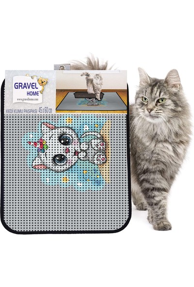 Gravel Kedi Kumu Paspası Elekli Yeni Sezon 45 x 60 cm