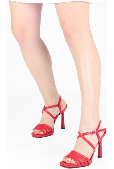 Modabuymus Kırmızı Çapraz Bantlı Platform Topuklu Ayakkabı - Seul