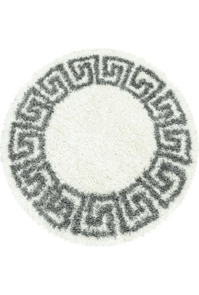Ayyıldız Yuvarlak Desenli Shaggy Halı Yumuşak Ornament Bordür Desen Krem Gri