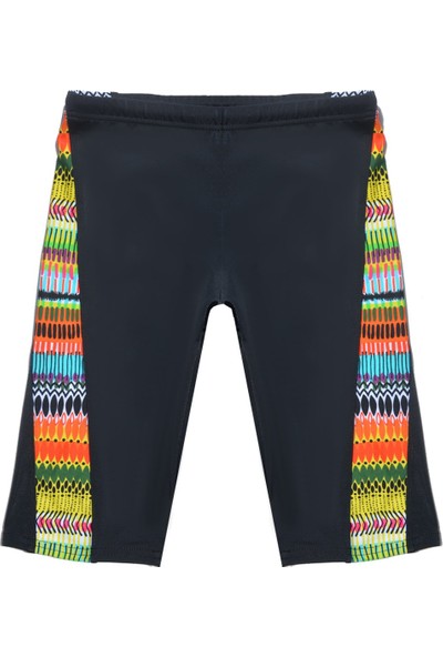 Endeep Erkek Çocuk Çizgili Desenli Siyah Jammer Yüzücü Mayo