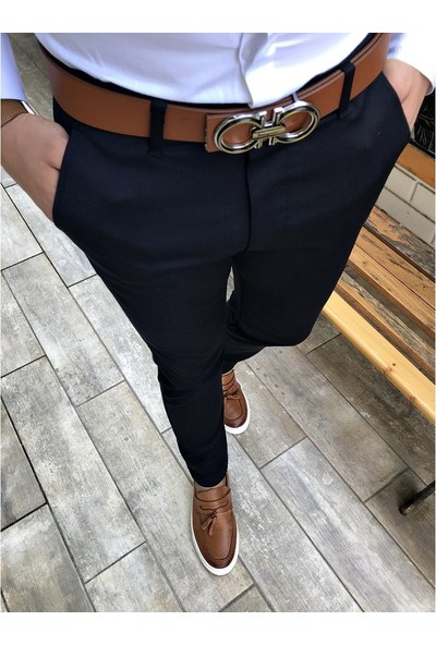 Erkek Slim Fit Klasik Lacivert Kumaş Pantolon