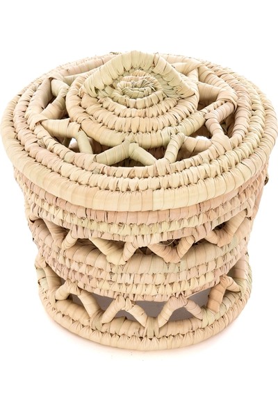 Savana El Yapımı Sanatları Orta Açık Sıralı Yuvarlak Hasır Kutu Bir Yıldız Şeklinde Kapak