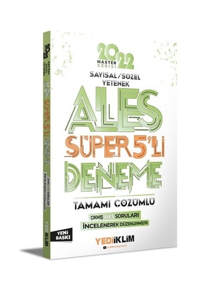 Yediiklim Yayınları ALES 2022 Master Serisi Sayısal- Sözel Yetenek Tamamı Çözümlü Süper 5'li Deneme Yediiklim Yayınları ALES 2022 Master Serisi Sayısal- Sözel Yetenek Tamamı Çözümlü Süper 5'li Deneme
