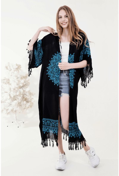 Unytex Yazlık Trend Renkli Efes Desen Kaftan Kimono 6 - Kuşaklı - El Baskısı Unytex Yazlık Trend Renkli Efes Desen Kaftan Kimono 6 - Kuşaklı - El Baskısı