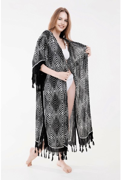 Unytex Yazlık Trend Zeugma Desen Kaftan Kimono 11 - Kuşaklı - El Baskısı