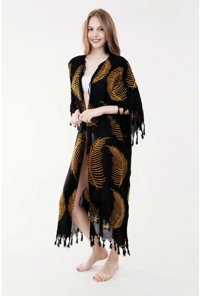 Unytex Yazlık Trend Turuncu Yaprak Desen Kaftan Kimono 12 - Kuşaklı - El Baskısı Unytex Yazlık Trend Turuncu Yaprak Desen Kaftan Kimono 12 - Kuşaklı - El Baskısı
