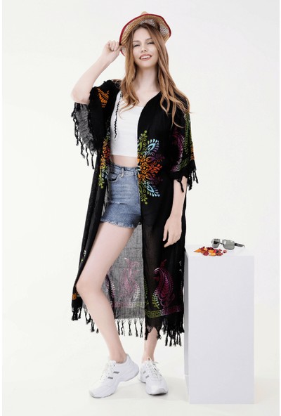 Unytex Yazlık Trend Nemrut Desen Kaftan Kimono 15 - Kuşaklı - El Baskısı