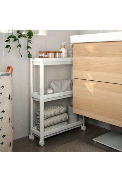 Omaş Tekerlekli 3 Katlı Dar Alan Rafı